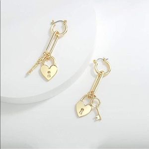 Jewelry | Lock And Key Gold Drop Earrings Heart Locks New | Poshmark